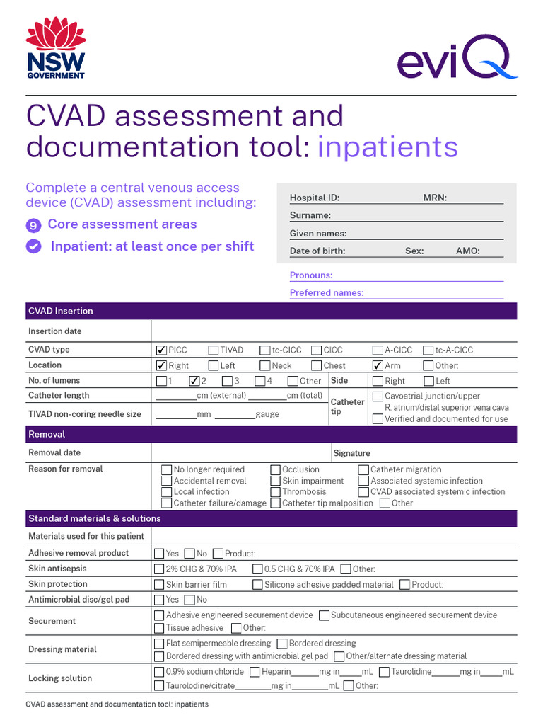 Id 3994 Entral Venous Access Device Assessment and Documentation Tool ...