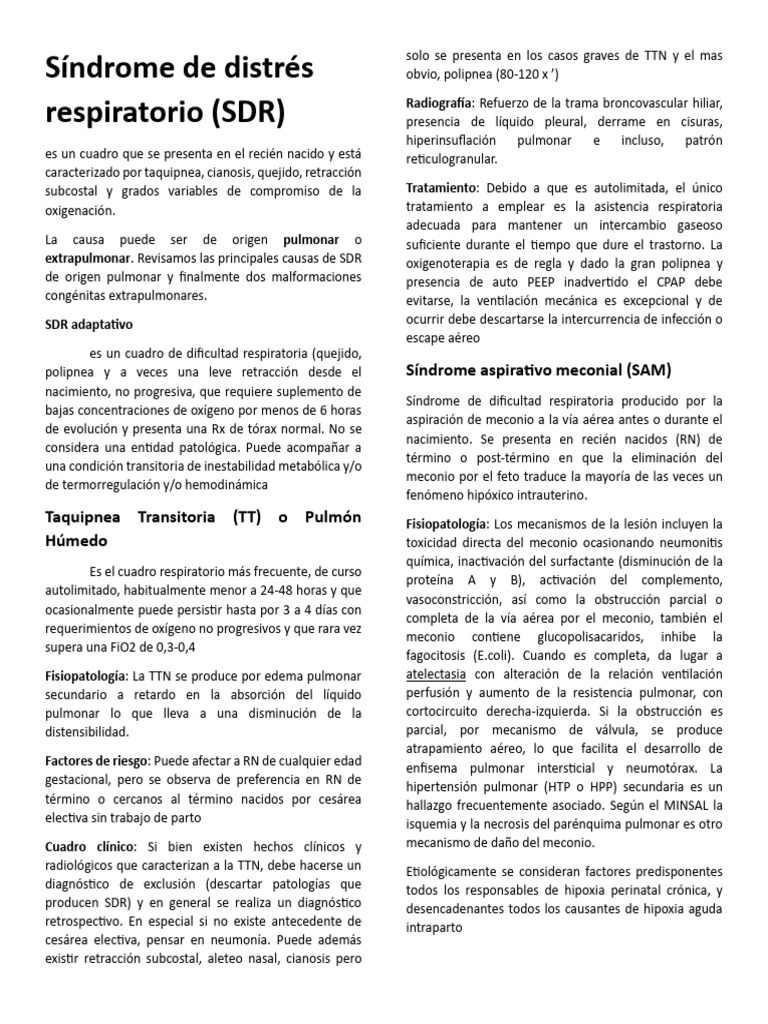 Sindrome de Dificultad Respiratoria (SDR) | PDF