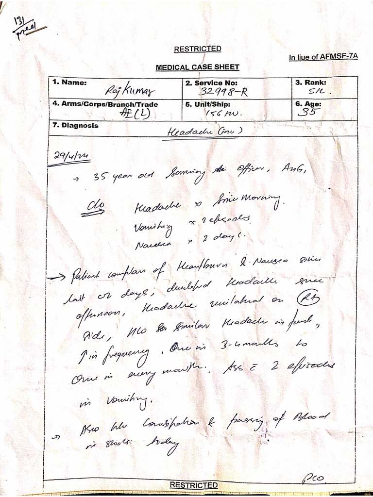 Migraine Medical Sheet | PDF