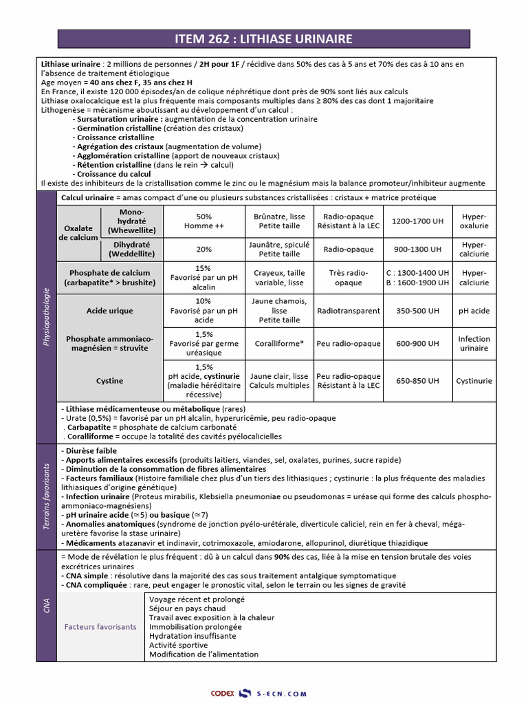 Item 262 - Lithiase Urinaire - v4 - 0 | PDF