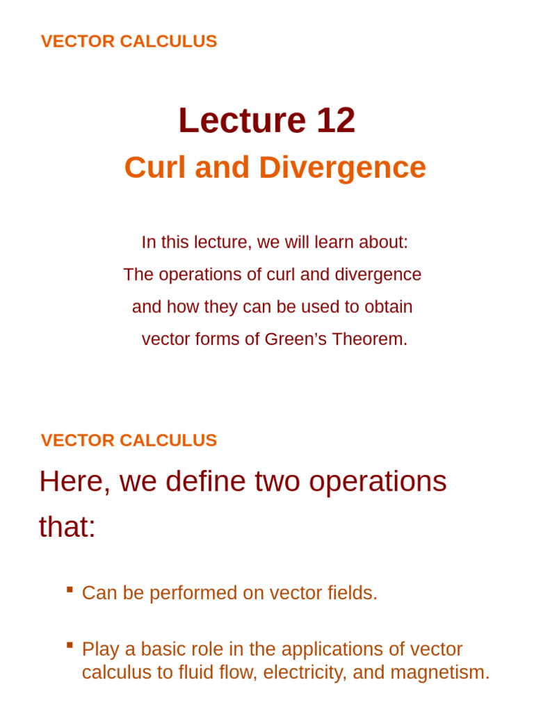 MAT122 - Lec12 - Curl and Divergence | PDF