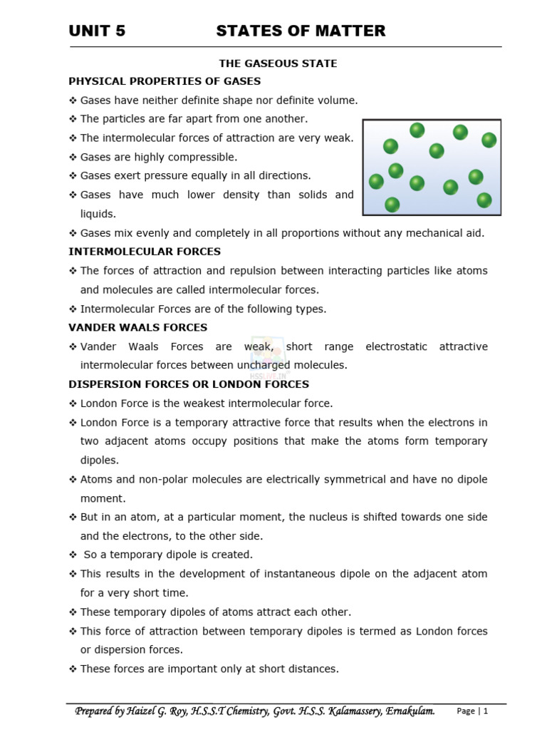 Hsslive-Xi-Chem-5. States of Matter | PDF | Gases | Intermolecular Force