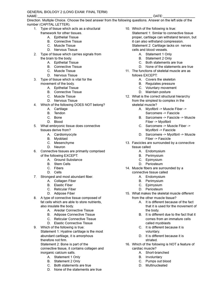 General Biology 2 Long Exam Final Term | PDF