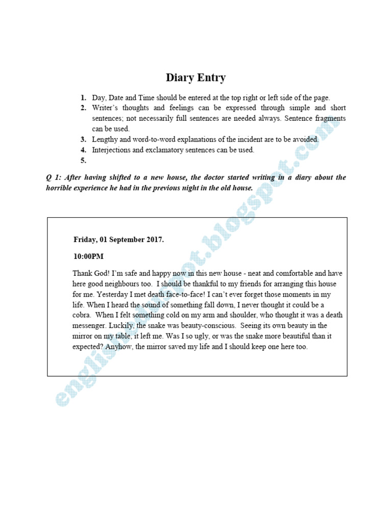 English Notes - How To Prepare A Diary Entry With Examples | PDF ...