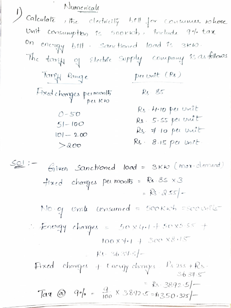 Numricals On Electricity Bill | PDF