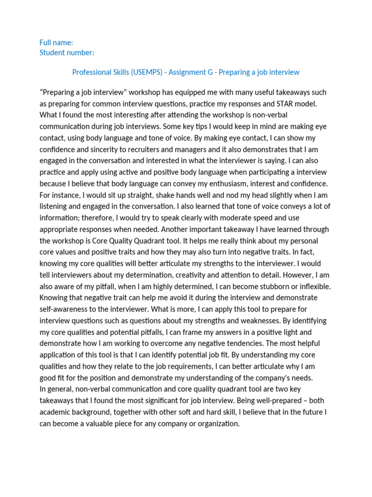 Assignment G Preparing Job Interview | PDF