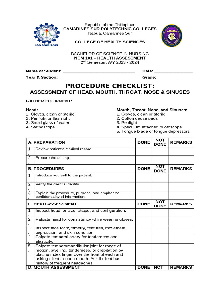 Cephalocaudal Assessment Checklist | PDF | Human Nose | Science ...