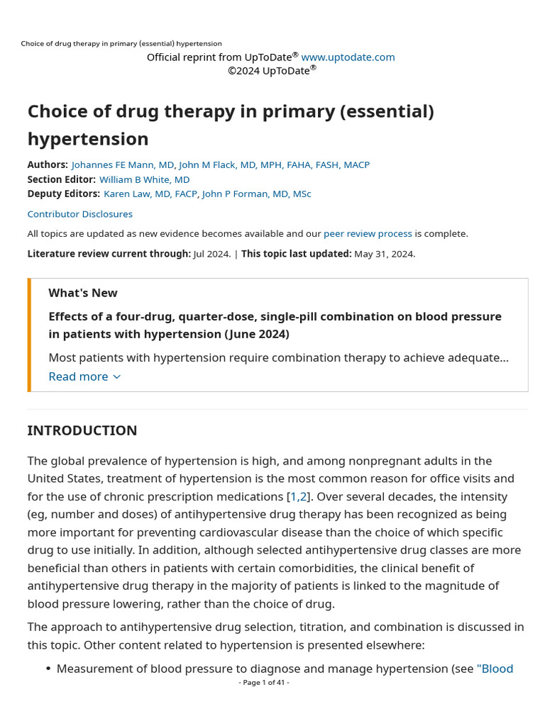 Choice of Drug Therapy in Primary (Essential) Hypertension | PDF
