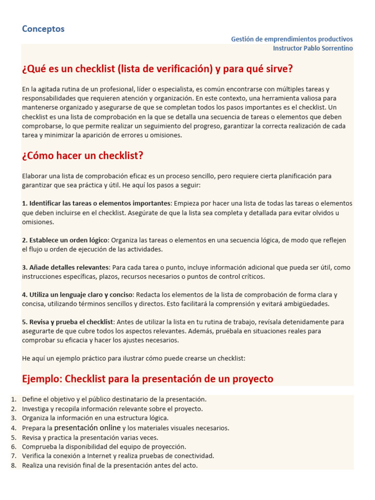 GEP Qué es un checklist y para qué sirve | PDF
