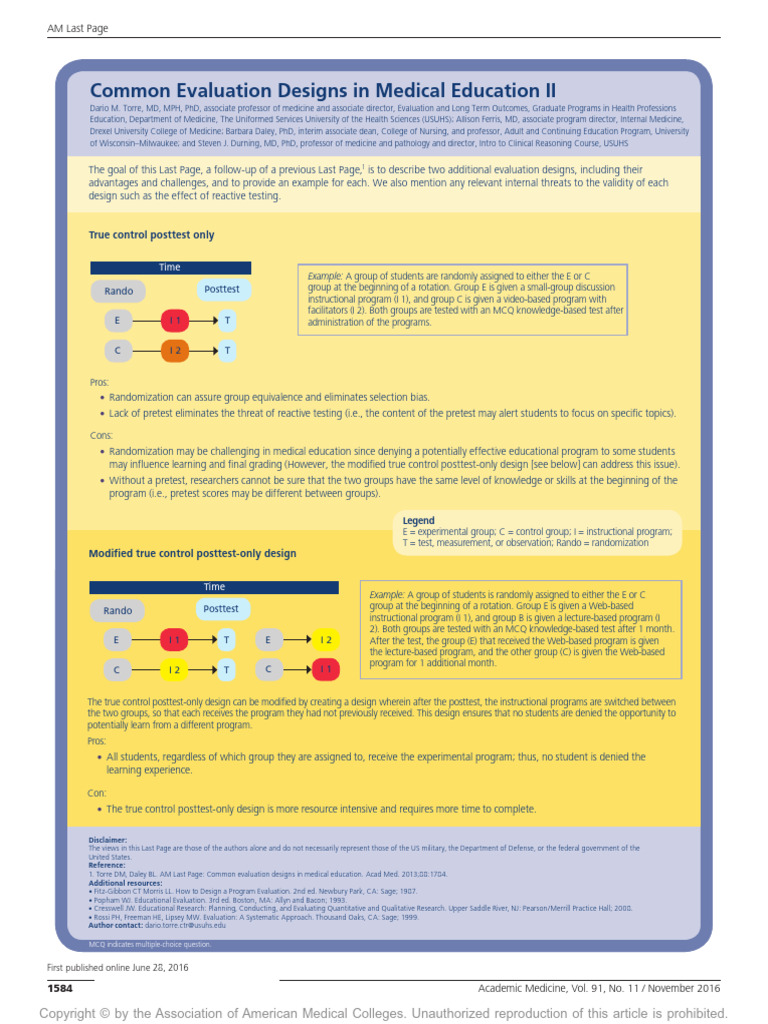 Common Evaluation Designs in Medical Education II.34 | PDF