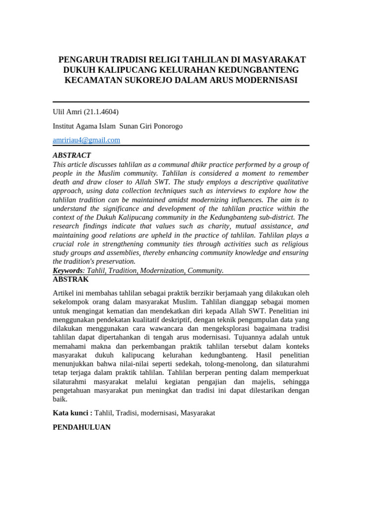 Pengaruh Tradisi Tahlil (Amri) | PDF