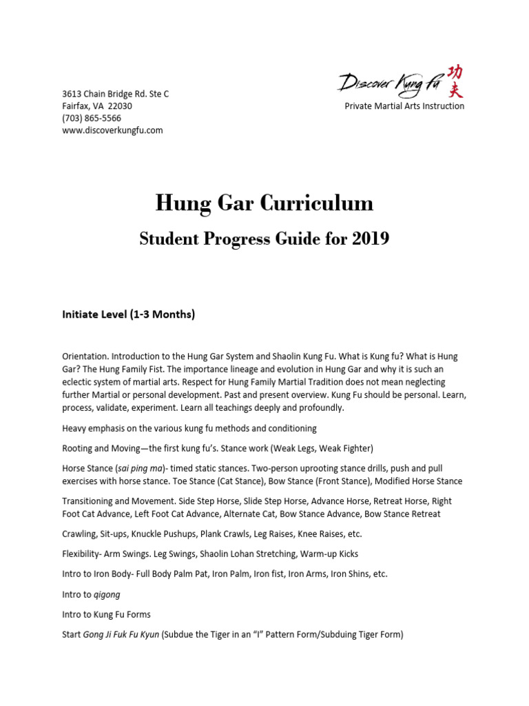 Hung Gar Martial Arts Curriculum Guide | PDF | Chinese Martial Arts ...