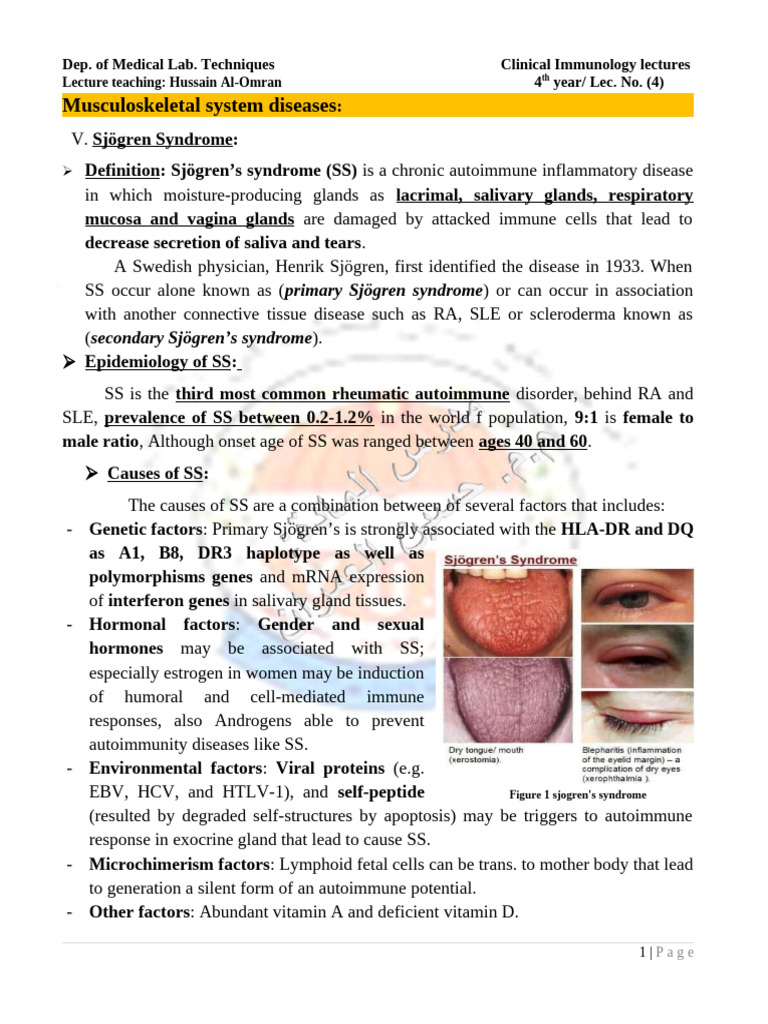 Lec 4 Musculoskeletal System Diseases (SS and ReA) | PDF