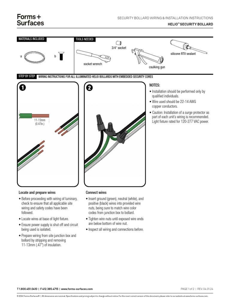 Helio Bollard 900 SEC Wiring Installation Instructions 20240401 | PDF