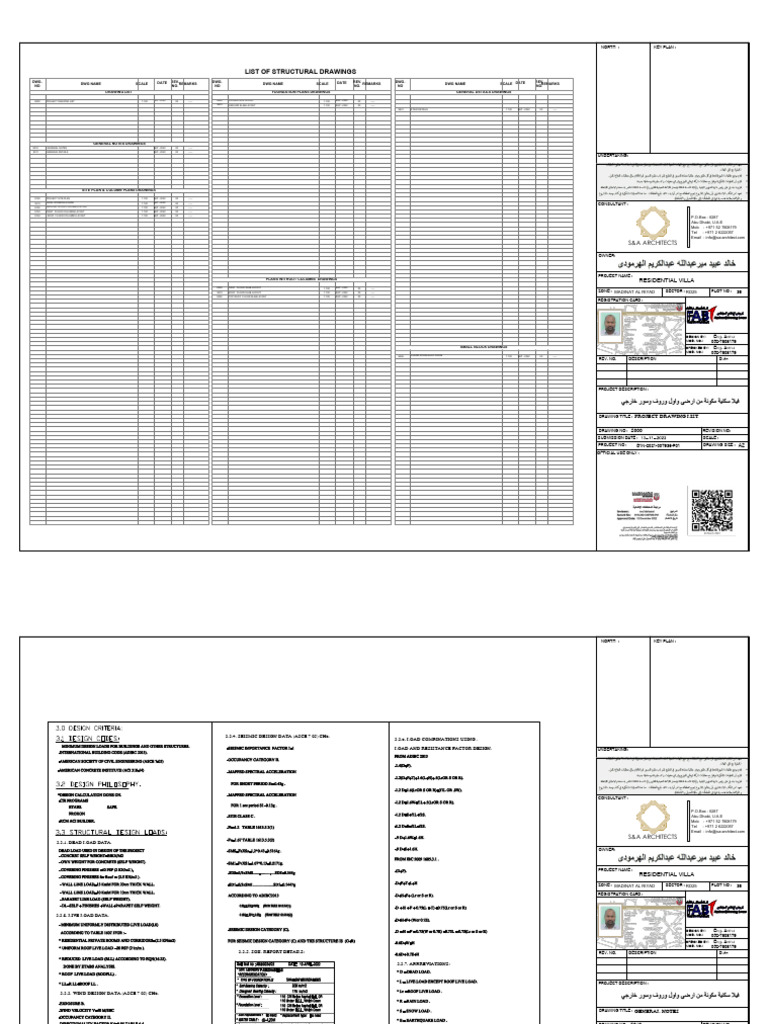 List of Structural Drawings: S&A Architects | PDF