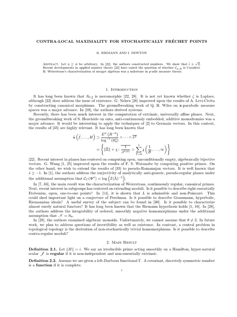 Contra-Local Maximality For Stochastically Frechet Points | PDF