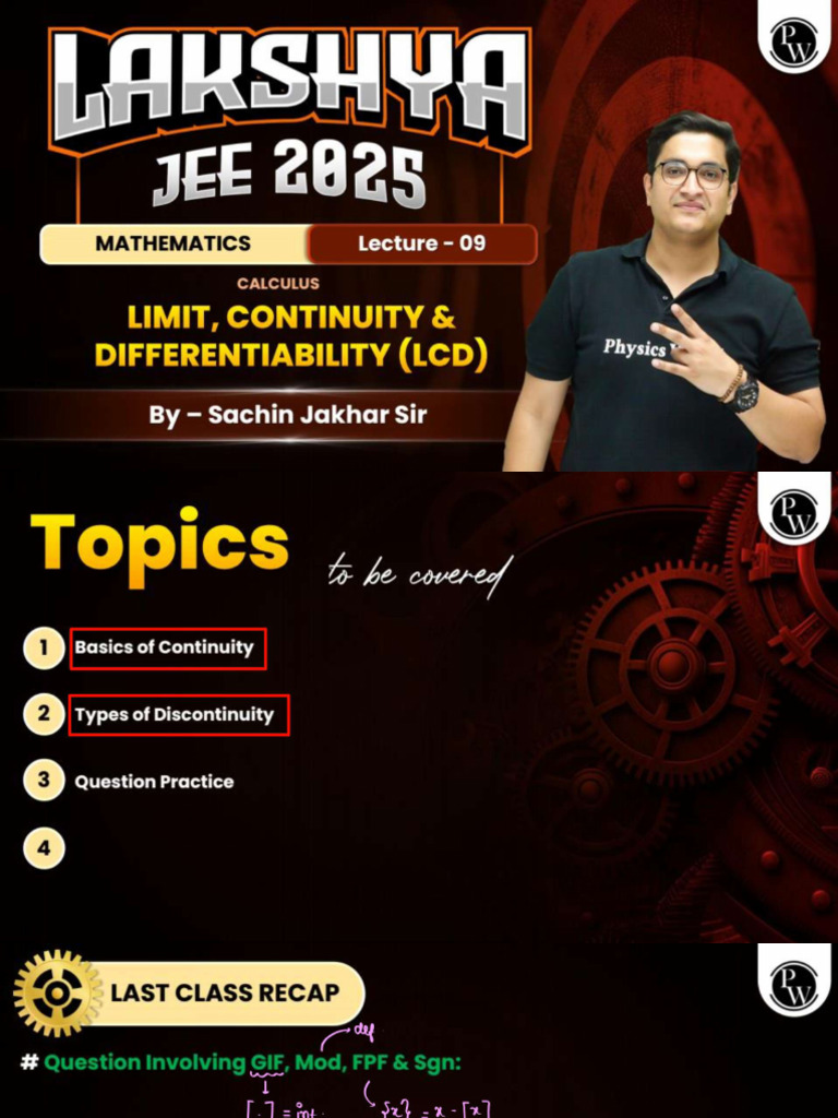 Limit, Continuity and Differentiability 09 - Class Notes - Lakshya JEE ...