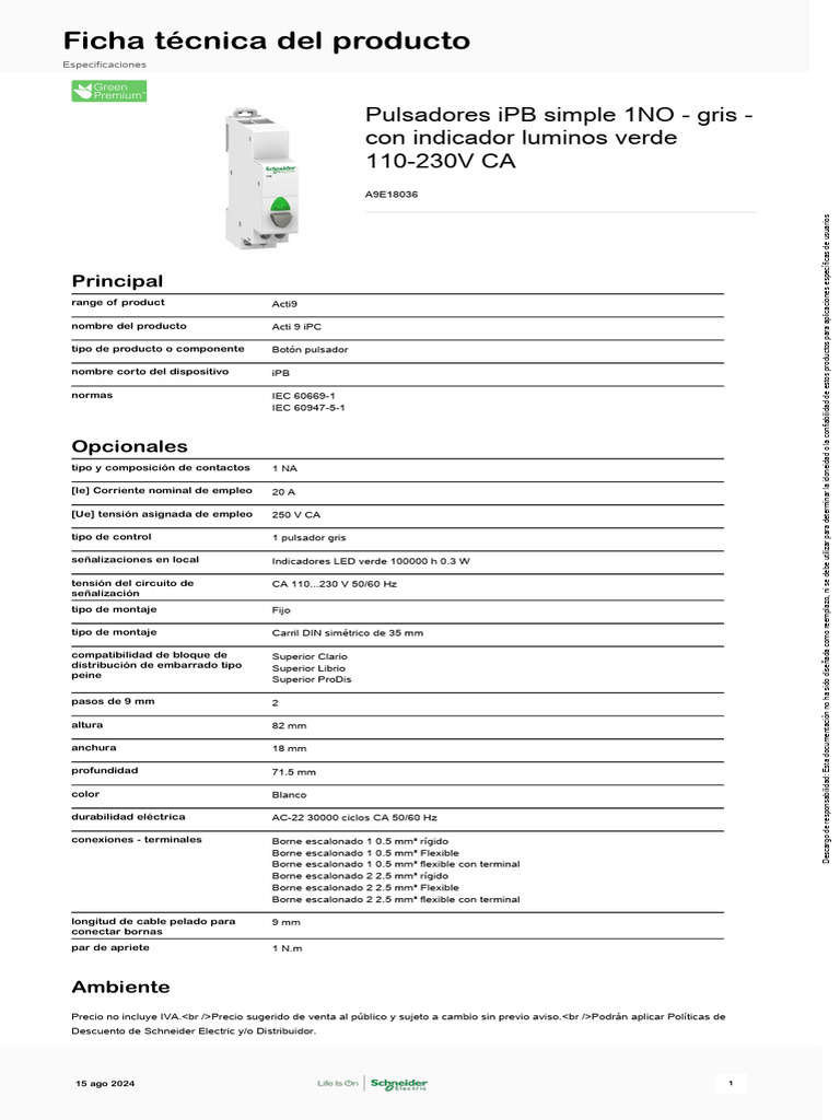 Schneider Electric_Acti9-iPB_A9E18036 | PDF