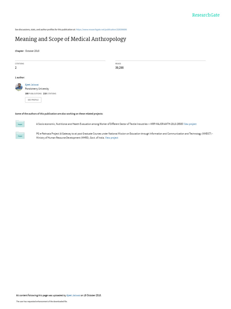 Meaningand Scopeof Medical Anthropology | PDF | Medical Anthropology ...