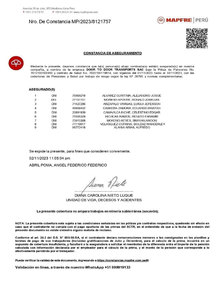 Constancia SCTR Nov 2023 | PDF