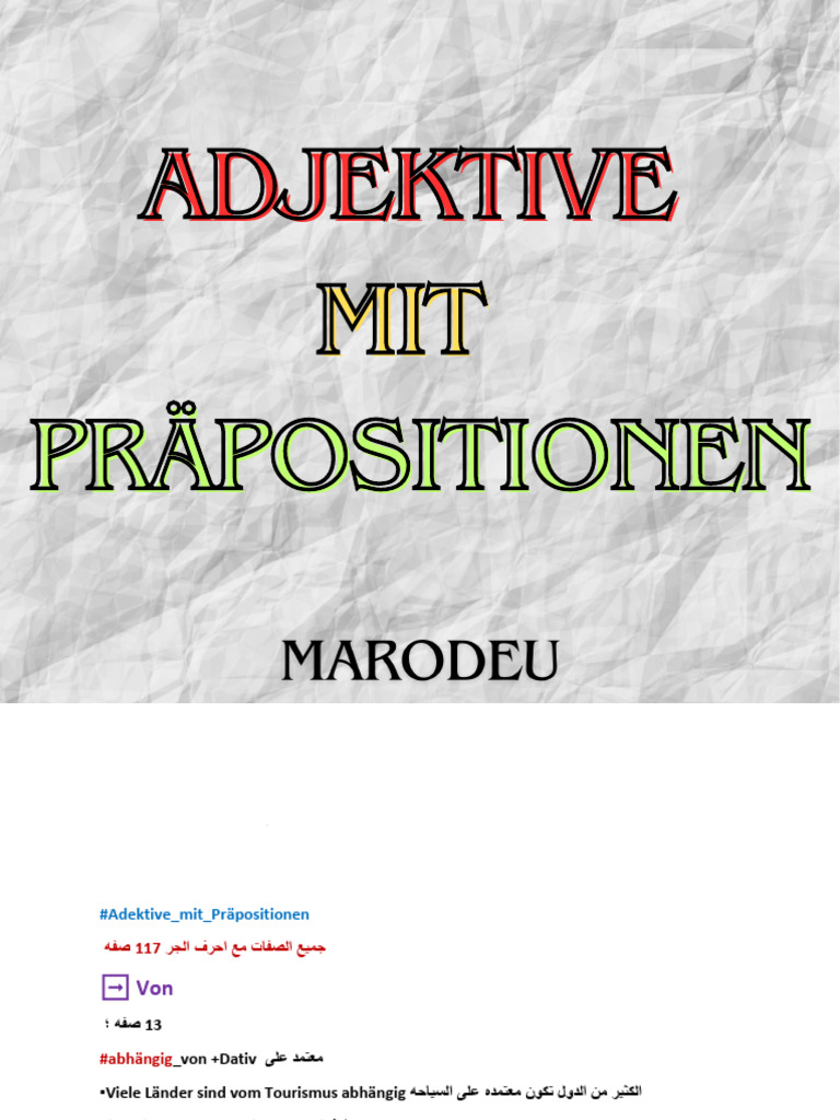 Adjektive Mit Präpositionen | PDF