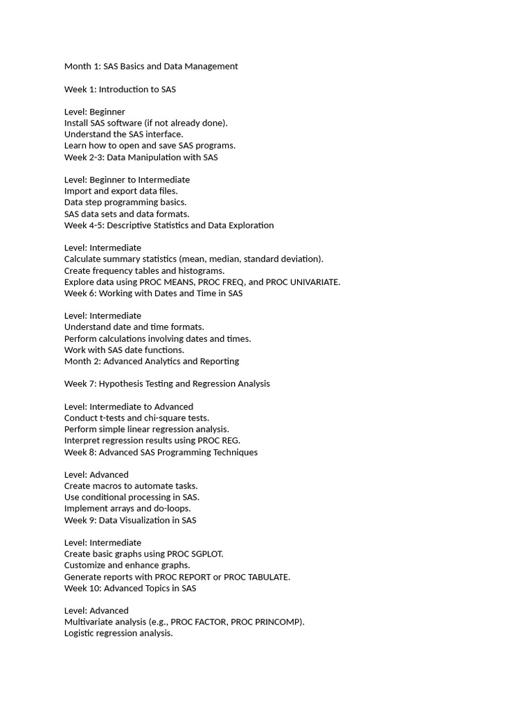 SAS Study Plan | PDF