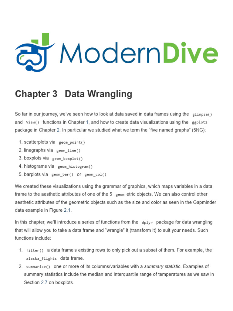 6 Chapter 3 Data Wrangling - Statistical Inference Via Data Science | PDF