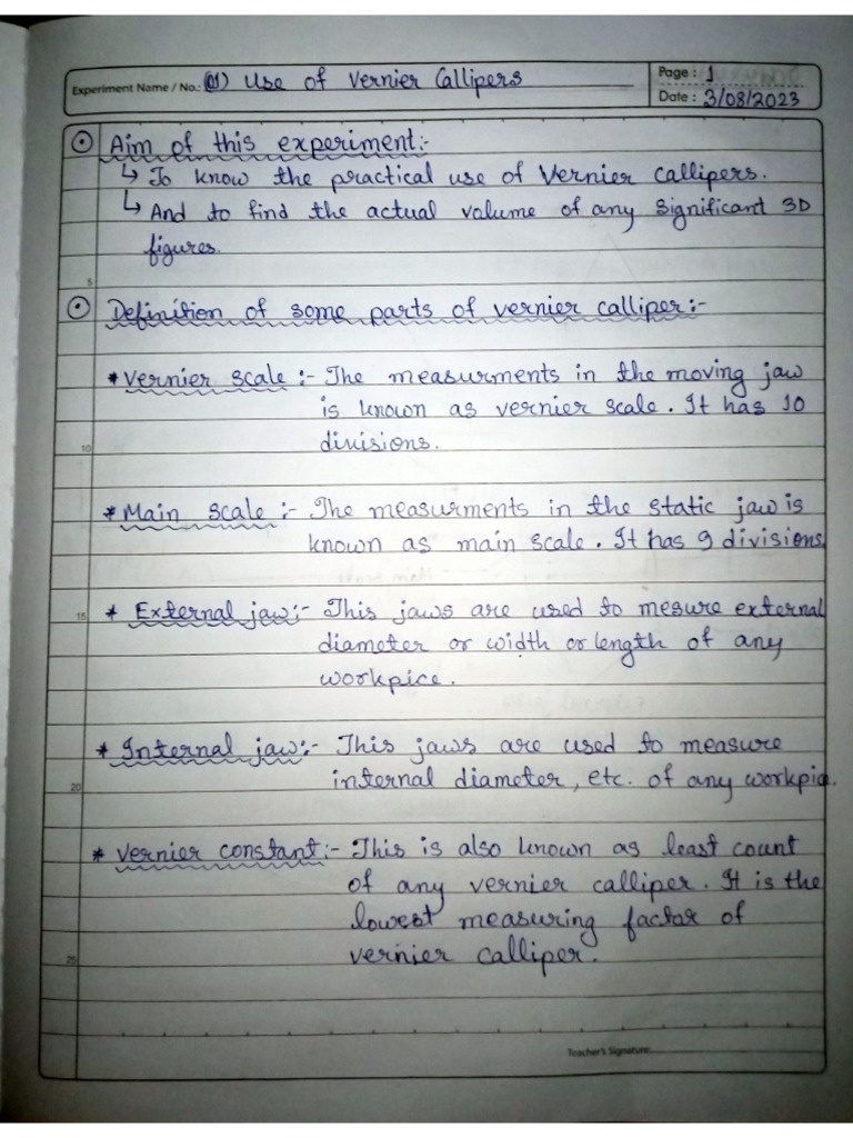 Physics Practical Vernier Caliper | PDF