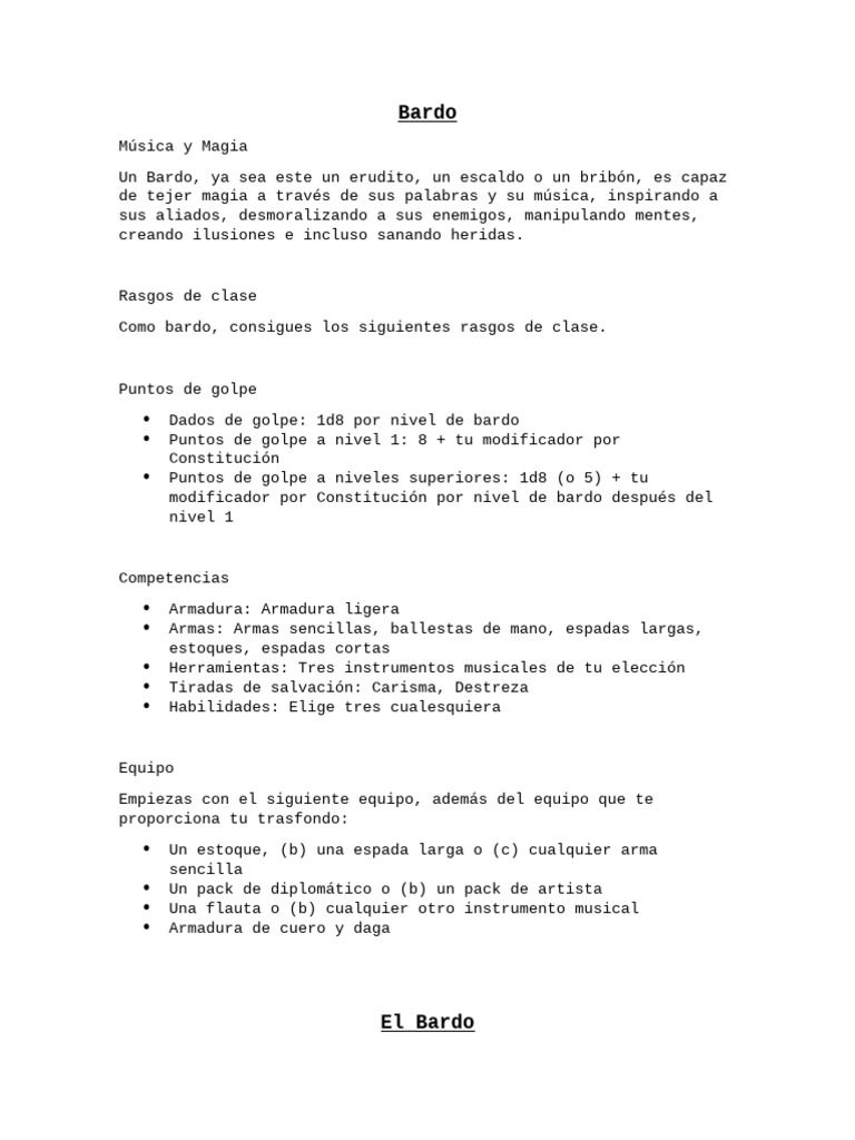 Clase: Bardo | PDF