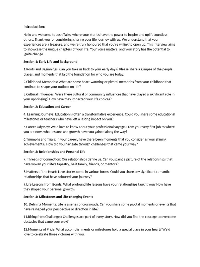 Josh Talks Questionnaire | PDF