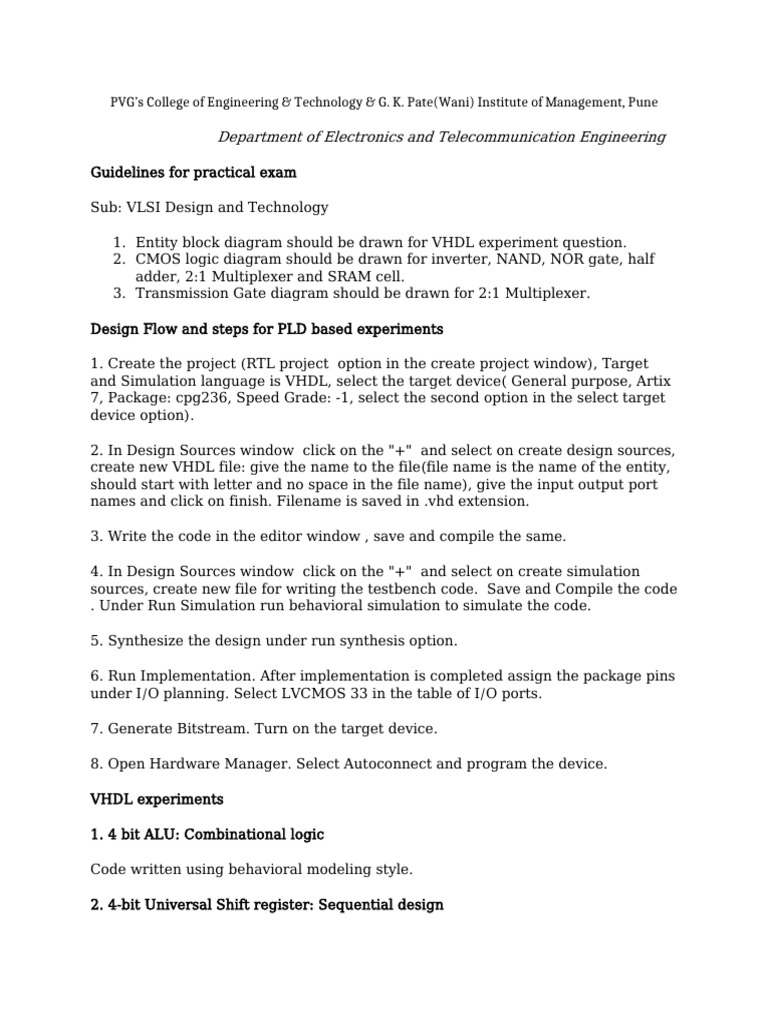 Guidelines for VLSI Practical exam | PDF Guidelines for VLSI Practical exam | PDF