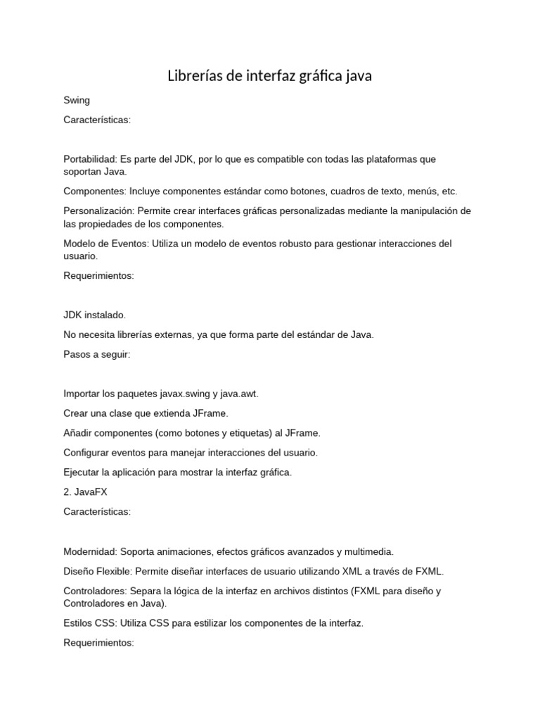 Librerías de Interfaz Gráfica Java | PDF