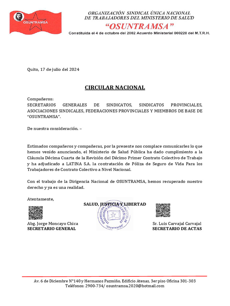 Circular 17 de Julio Póliza de Vida UNIDO | PDF