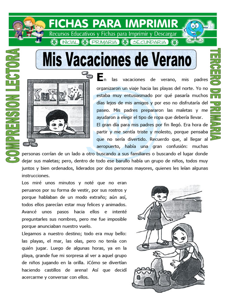 Ficha Mis Vacaciones de Verano para Tercero de Primaria | PDF | Artes ...