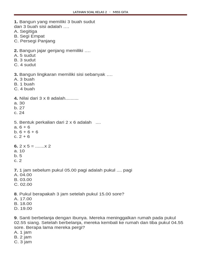 Soal MTK Lat KLS 2 | PDF