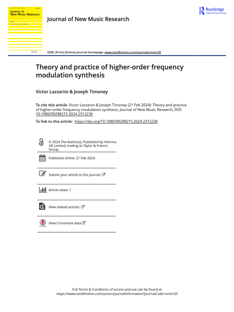 Theory and Practice of Higher-Order Frequency Modulation Synthesis ...