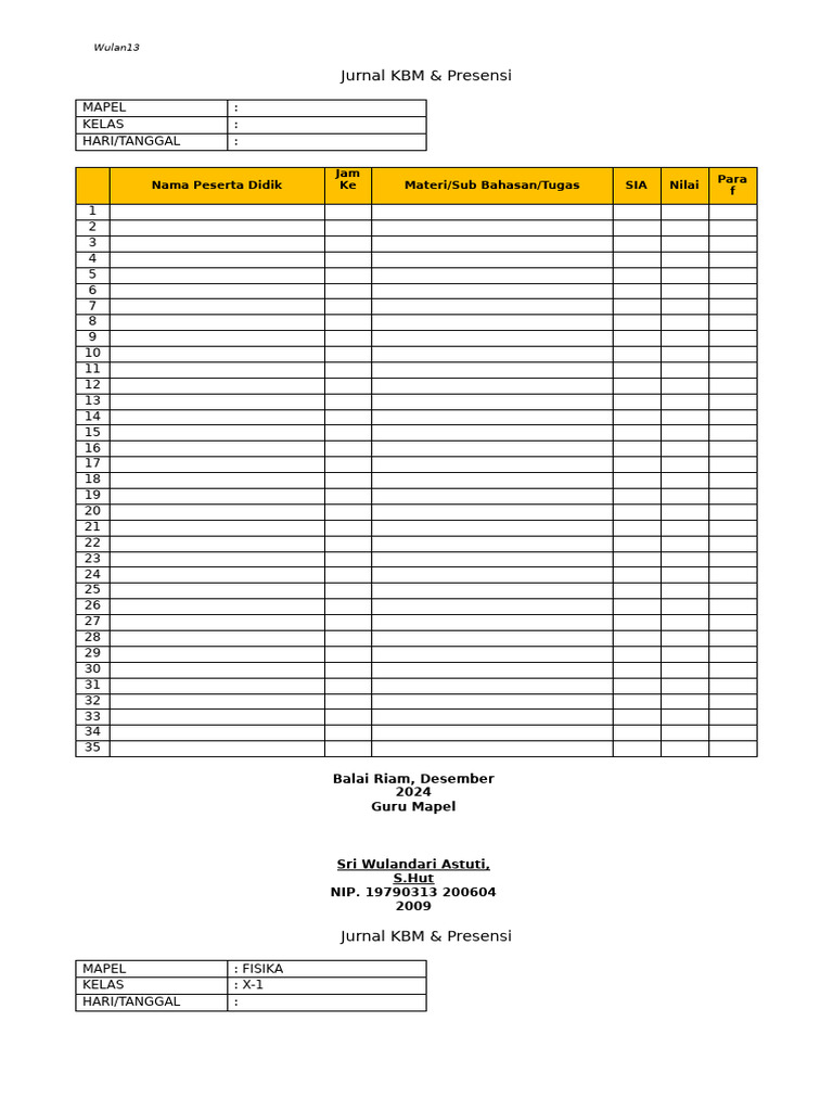 JURNAL KBM Wulan | PDF