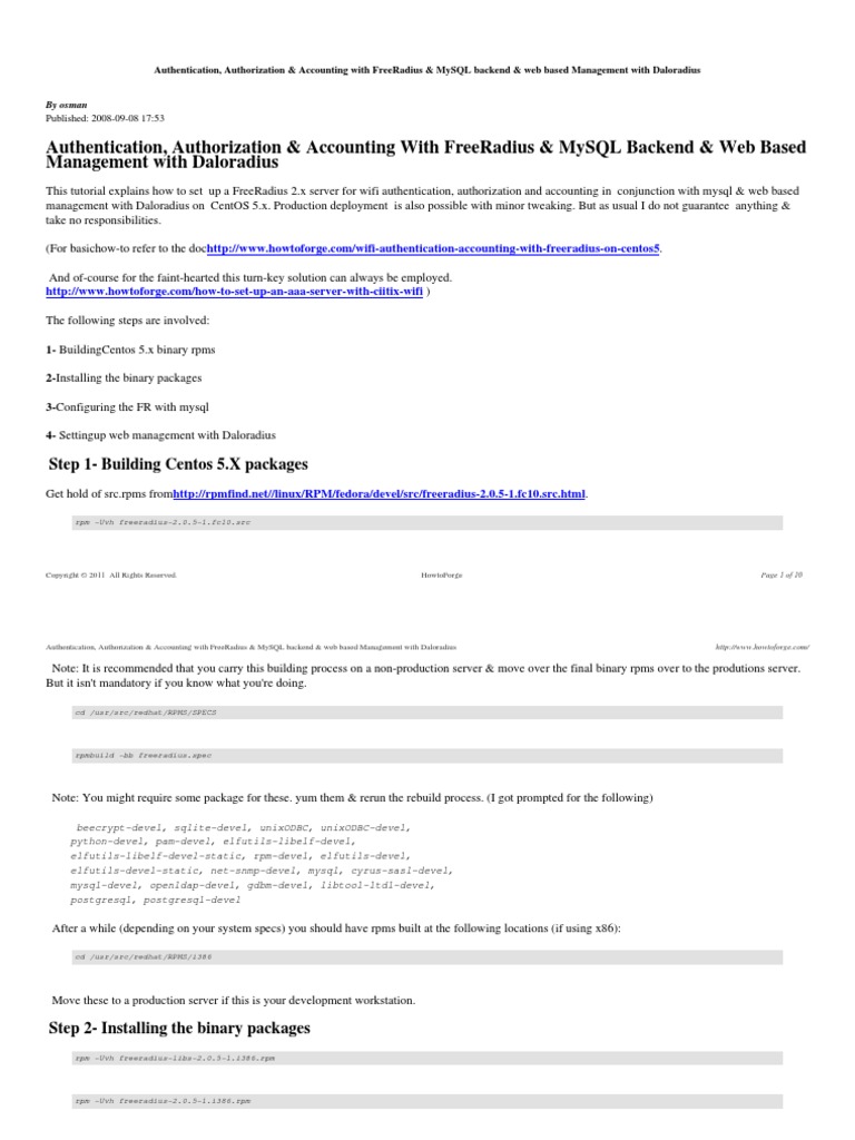Authentication, Authorization & Accounting With Free Radius & Mysql ...