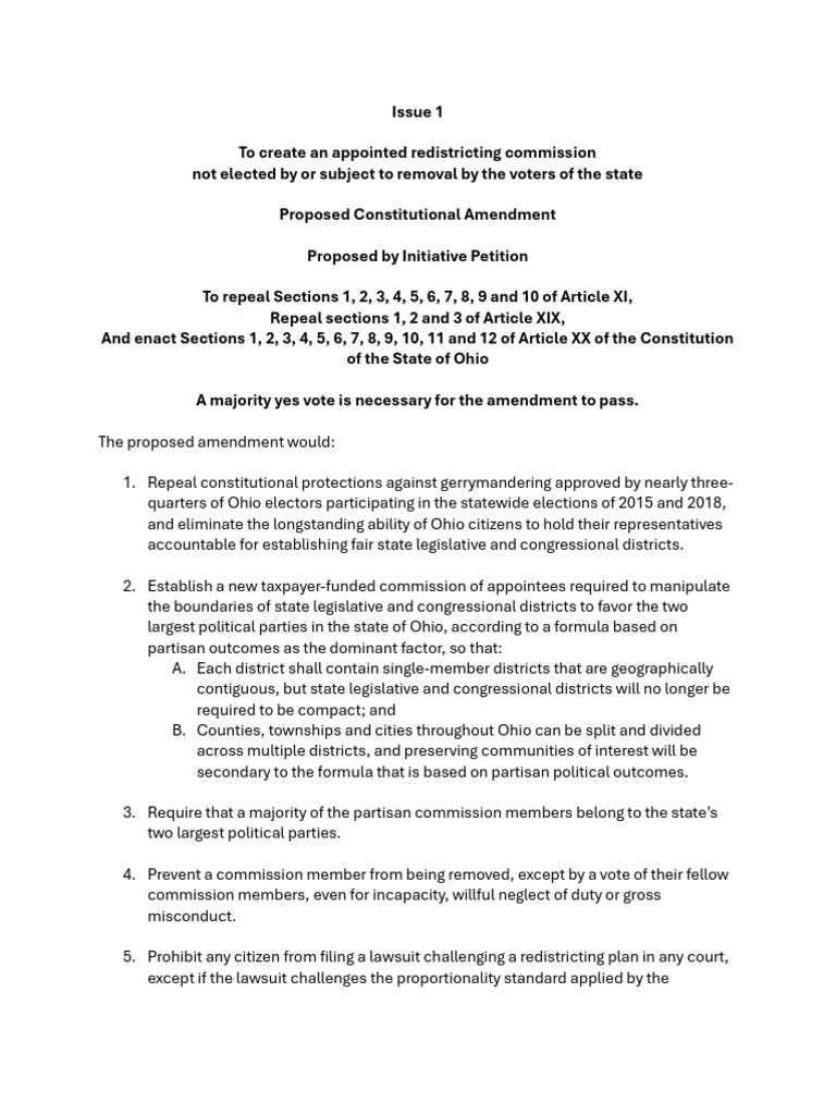 Ohio Gerrymandering Amendment Proposal | PDF | Political Events ...