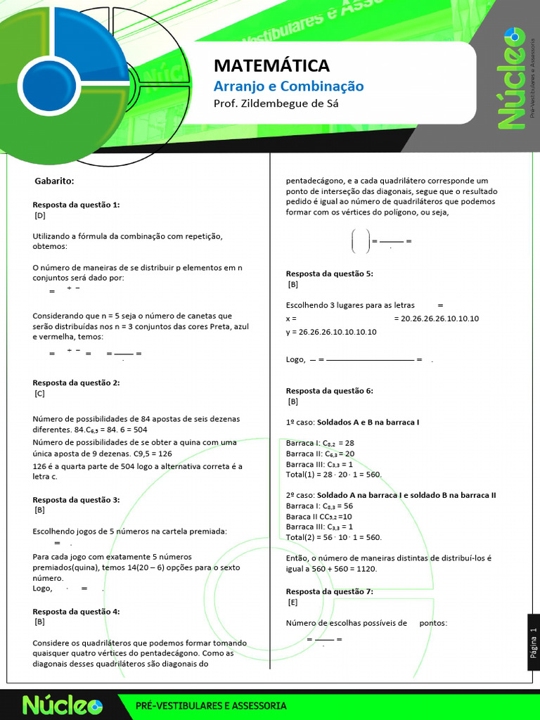Gabarito-Matemática-Zil-Arranjo e Combinação | PDF