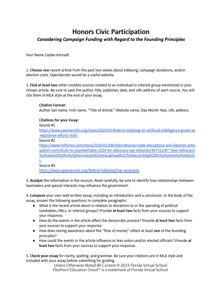 Honors Civic Participation Template | PDF