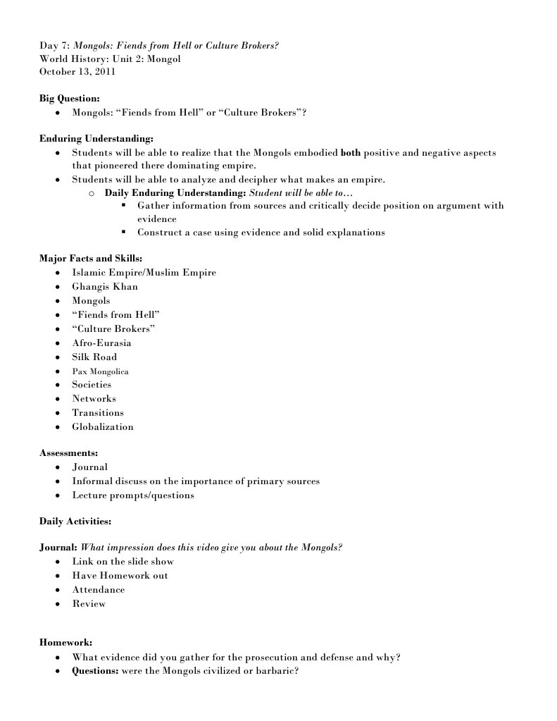 Judging The Mongols Lesson Plan | PDF | Education Reform | Education Issues