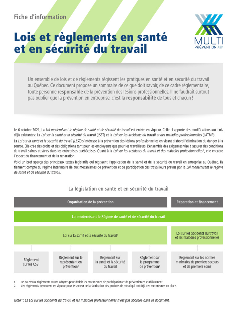 Fiche D Information Lois Et Règlements en Santé Et en Sécurité Du Travail | PDF