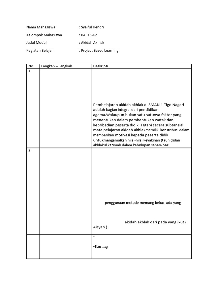 PJBL Syaiful Hendri Akidah Akhlak New | PDF