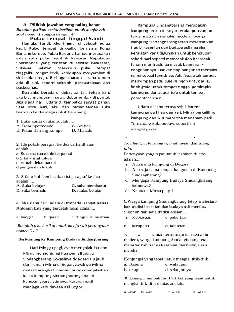 Persiapan Sas B Indonesia Kelas 4 Sem 2 | PDF