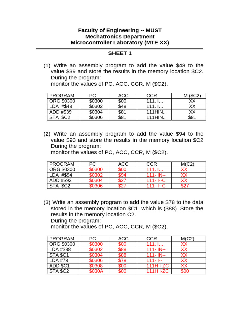 Microcontrollers Sheet Mechatronics Dep Mte XX | PDF