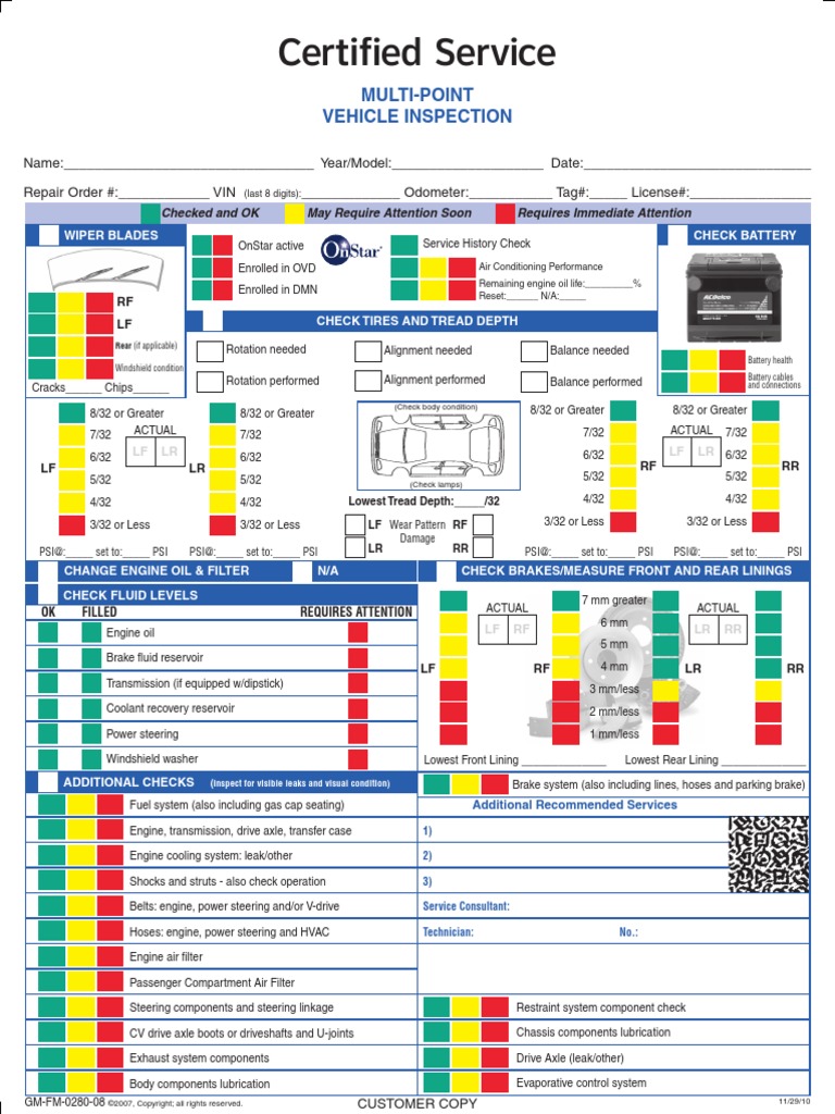 Multi Point Vehicle Inspection Form | PDF | Tire | Vehicles