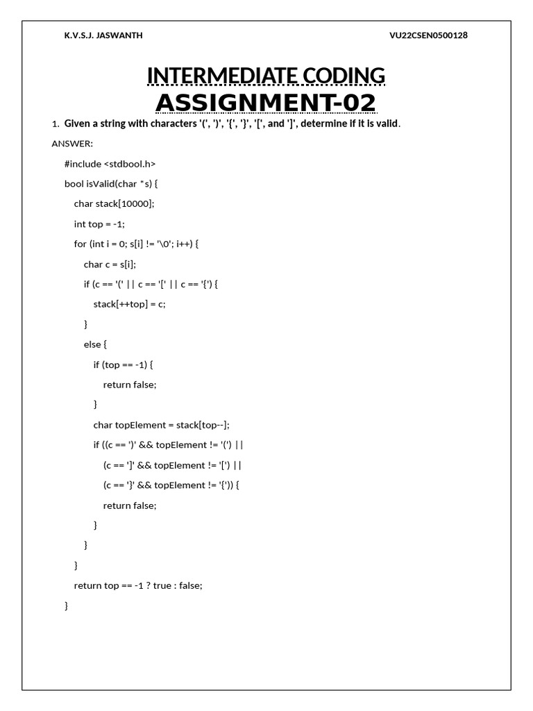 INTERMEDIATE CODING Assignment 02 (0128) | PDF