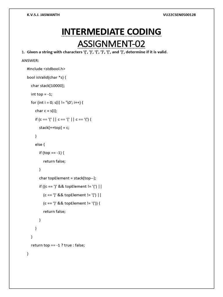 INTERMEDIATE CODING Assignment 02 (0128) | PDF