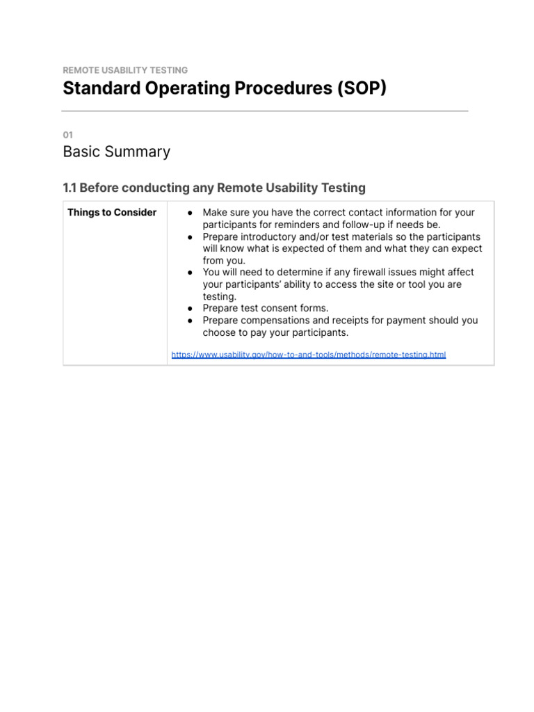 SOP - Remote Usability Testing | PDF
